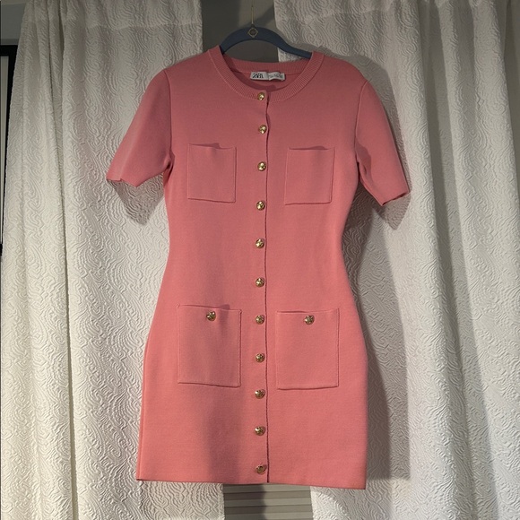 Zara | Dresses | Zara Pink Viral Mini Dress With Gold Buttons Small ...